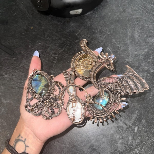 Fabulous Ammonite Fossil Wire Wrap Copper Pendant, Ammonite Fossil ...