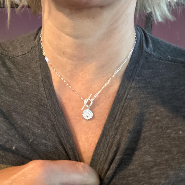 Silver Compass Necklace, Paperclip Chain Necklace With Toggle Closure ...