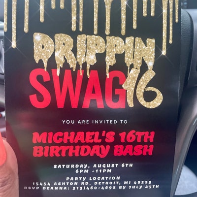 Swag 16 Birthday Invitation, Gold Bling Invitation, Swag 16 Party, Swag ...