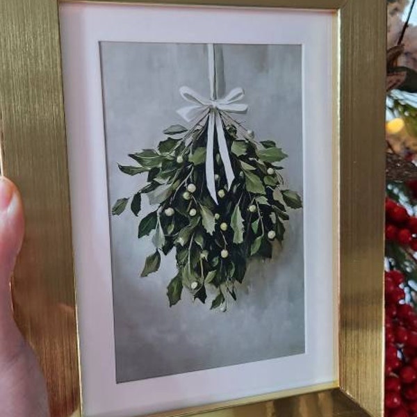 Vintage Christmas Mistletoe Oil Painting Print, Antique Winter Wall ...