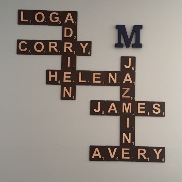 4x4 Wooden Scrabble Tiles Wall Art, Family Scramble Letters Sign, Wood ...