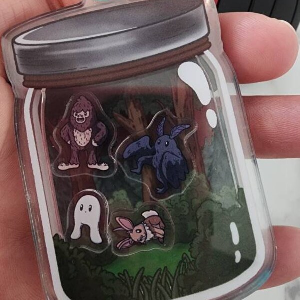 Cryptid Shaker Jar Keychain - Sasquatch, Mothman, Jackalope, Fresno ...