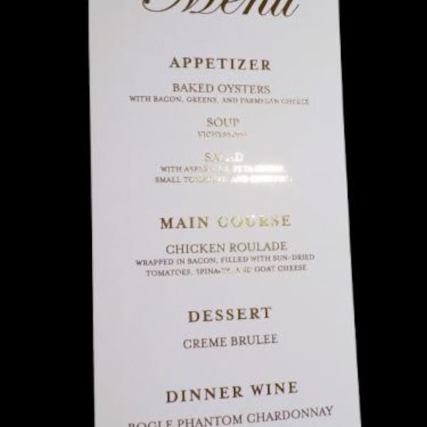 New! Gold Foil Menu Cards, Printed Shiny Wedding Gold Foil Menus ...