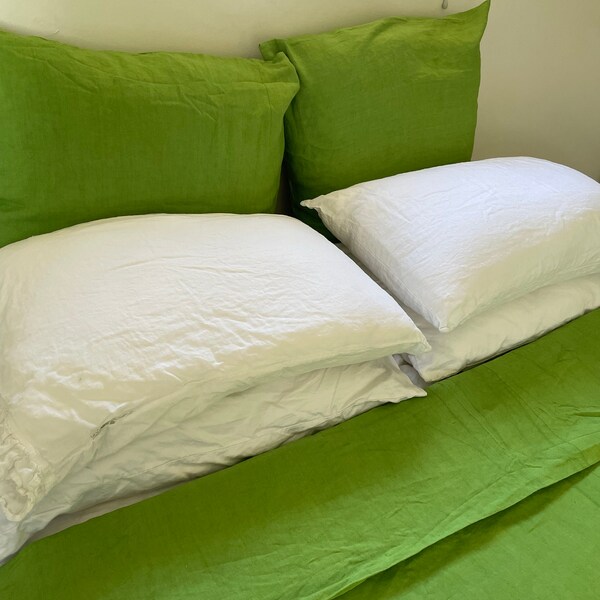 Chartreuse Green Linen Bedding Set 1 Duvet Cover and 2 Pillowcases ...