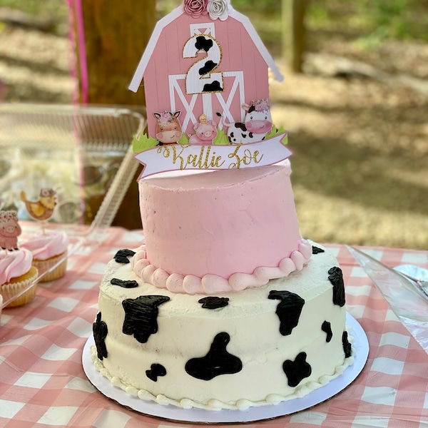 Pink Barn Cake Topper, Girly Farm Cake Topper, Pink Barn Birthday Party ...