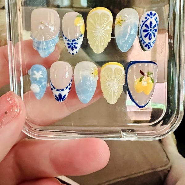 CECILY | Italian Tile Lemon Press on Nails | Summer Vacation Nails ...