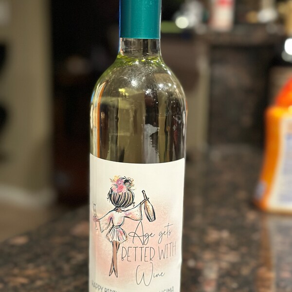 Age Gets Better With Wine Birthday Wine Label - Girl - 4015W - Etsy