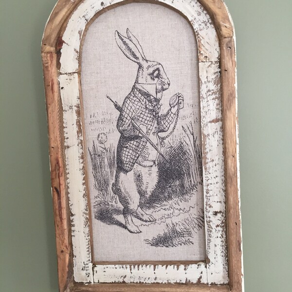 White Rabbit Wall Art | 14" X 22" | Arch Window Frame | Linen Wall ...
