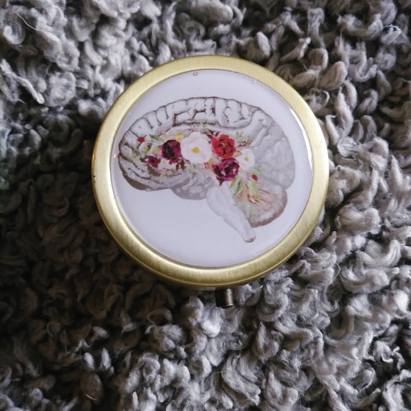 Floral Human Brain Pill Box, Floral Brain Pill Case, Trinket Box ...