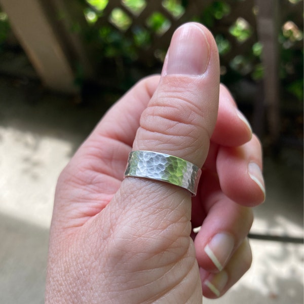 Solid Sterling Silver Hammered Adjustable Ring. 925 Sterling (thumb ...