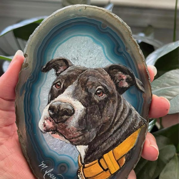 Custom Hand Painted Panda Stone, Realistic, Panda, Agate, Metaphysical ...