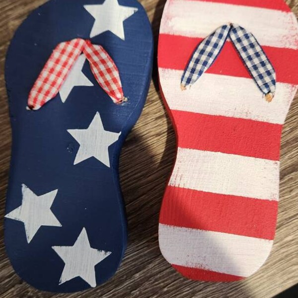 Patriotic Red White and Blue Wooden Flip Flop Pair SET | Hand-cut ...