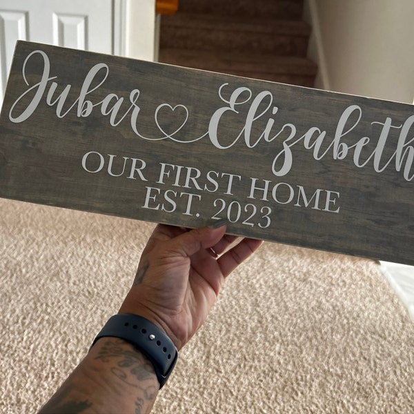 New Home Sign Couples Name Our First Home and Established Date Heart ...