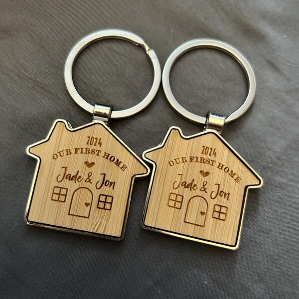 Our First Home Couples Keyring, Personalised House Warming Key Chain ...