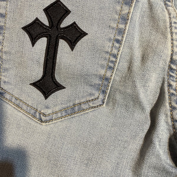 Gothic Cross Sew Iron on Patch Crucifix Applique Embroidered Heart ...