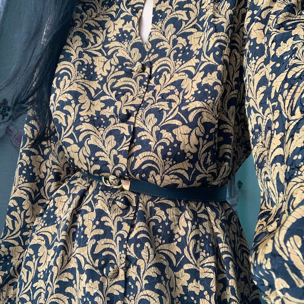 Elegant Vintage Japanese Small Floral Pattern Blue Party Dress ...