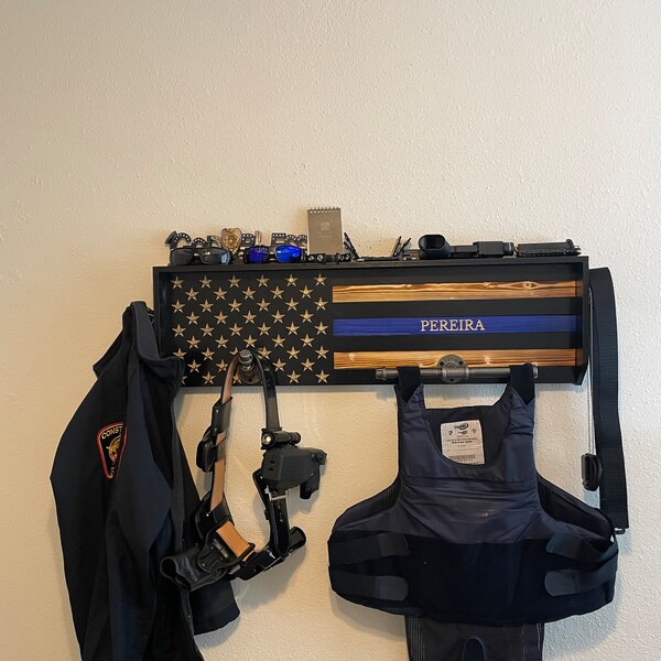 Thin Blue Line - Police Gear Rack - Graduation Gift - Police Duty Gear ...