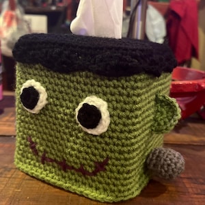 Crochet Frankenstein Tissue Box Cover, Handmade Halloween Bathroom ...