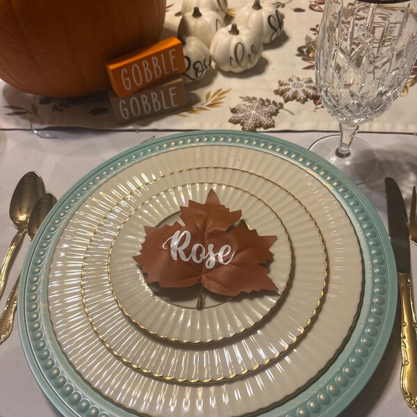 Faux Leather Maple Leaf Place Card, Thanksgiving Place Tag, Fall ...