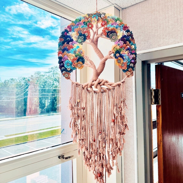 Tree of Life Macrame Wall Hanging With Flowers, Boho Wall Art, Wall ...