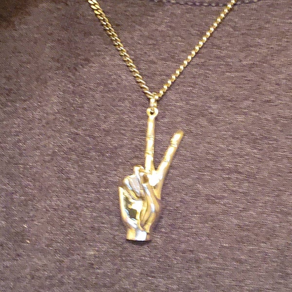 Peace Sign Necklace, Hand Gesture, Victory Sign, Sterling Silver Hand ...