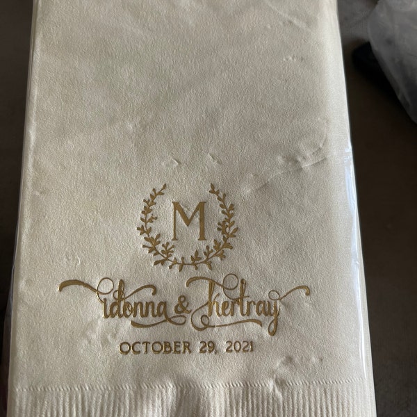 Wreath Monogram 3 Ply Guest Towels, Rehearsal Dinner Napkins, Custom ...