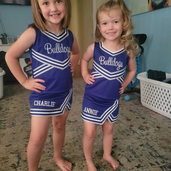 Blue & White Cheer Uniform, Customized Cheerleading Uniform, Girls ...