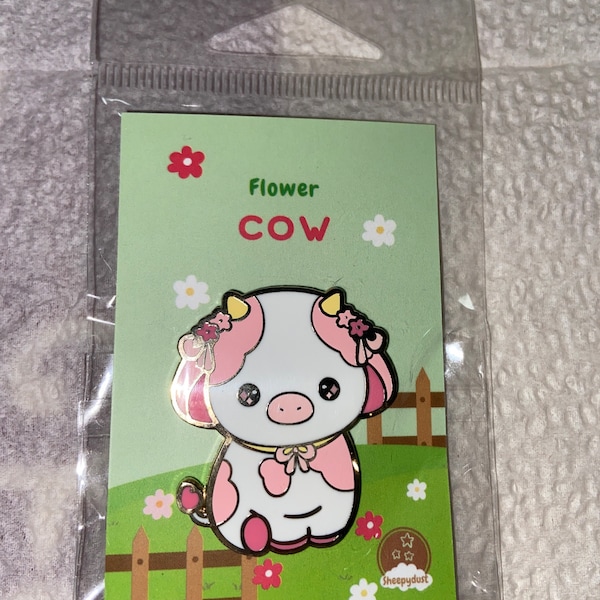 Pink Flower Cow Enamel Pin, Cute Pink Cow Pin, Kawaii Cow Pin, Cute ...