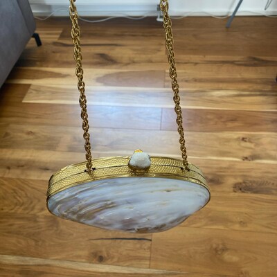 Abalone Sea Shell Inlaid Brass Clutch Bag, Original Pāua Bag Oyster ...