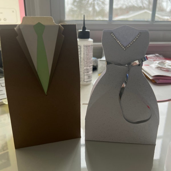 Wedding Favor Box Template: Dress and Tuxedo (SVG, PDF, DXF) - Etsy