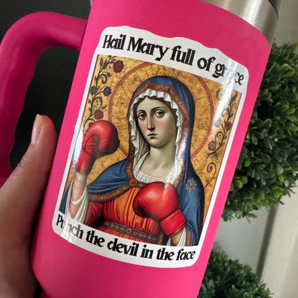 Hail Mary Full of Grace Punch the Devil in the Face Sticker Catholic ...