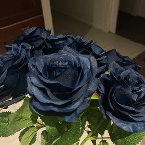 10pcs Artificial Navy Blue Rose Head With Long Stems ,navy Blue Rose ...