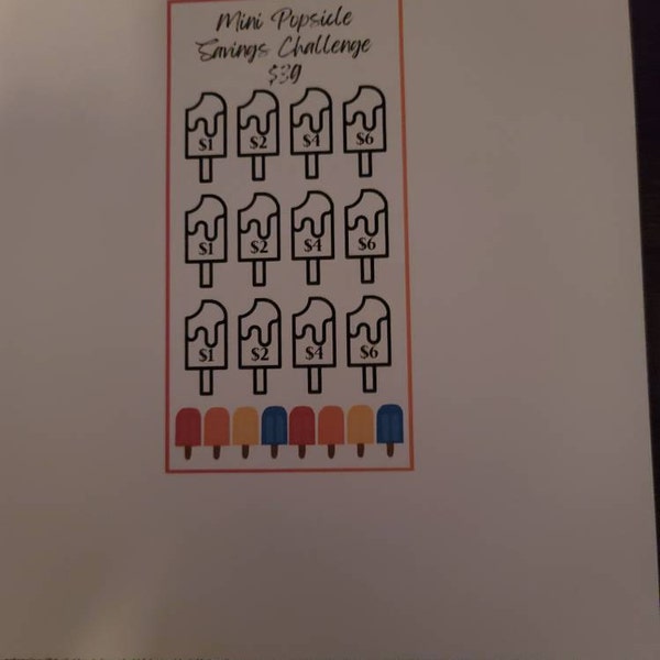 Mini Popsicle Savings Challenge for A6 Envelopes Cash Envelopes Monthly ...