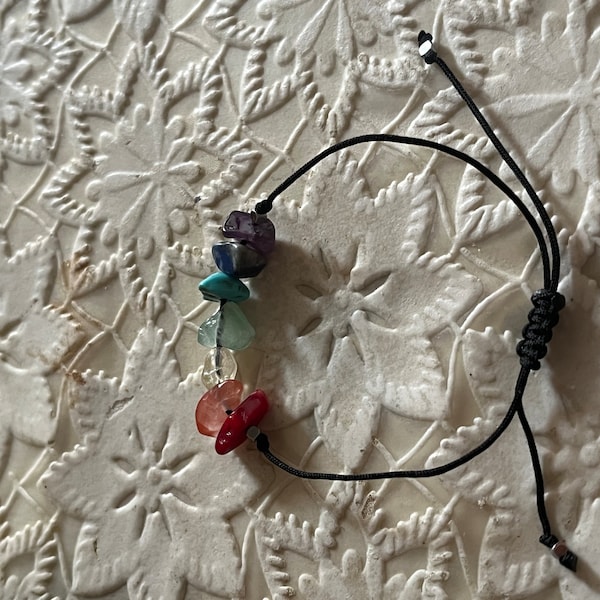 Pulsera 7 Chakras Pulsera Ajustable De Hilo Negro Con Piedras Naturales ...