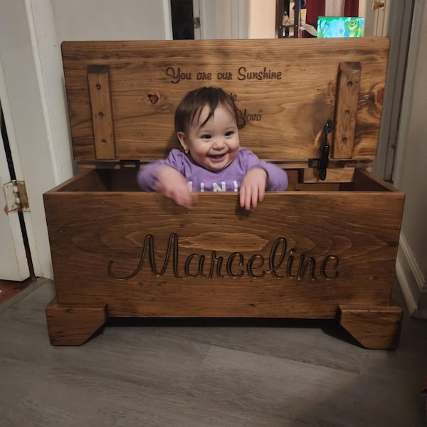 Personalized Hand Carved Wood Toy Chest With Bun Feet - Etsy