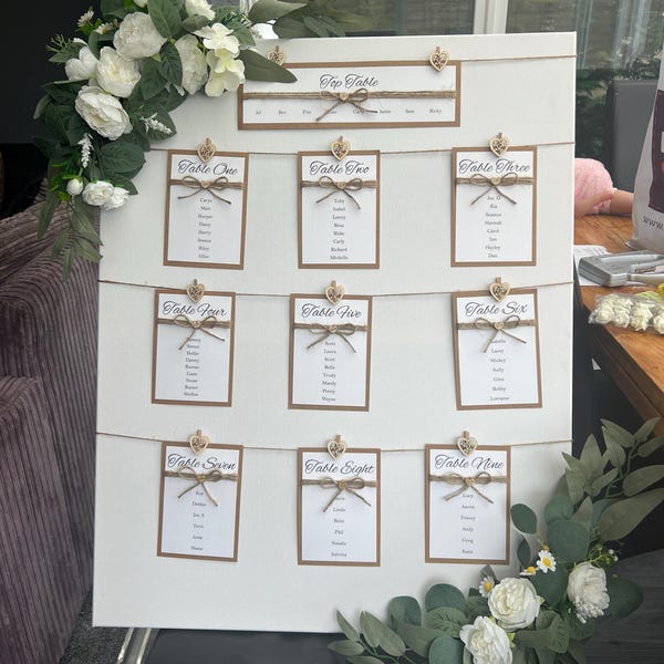 Personalised Wedding Table Plan Cards | Rustic Heart Design | Wedding ...
