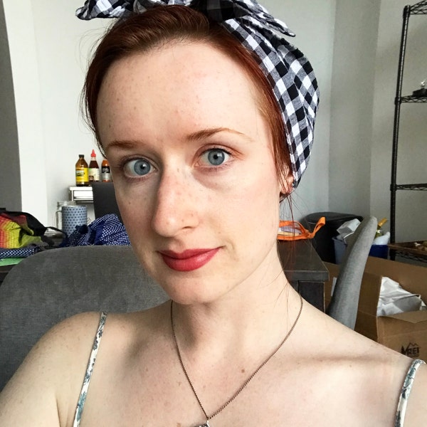 Gingham Check Miranda Retro Hair Wrap Wide Self Tie Headband Bow 1950s ...