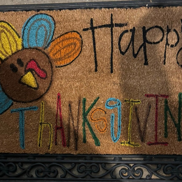 Painted Coir Doormat- Happy Thanksgiving Turkey- Fall Decor- 30x17 ...