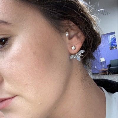 Gold/silver Crystal Ear Jacket Bridal Ear Jacket, Daisy Stud Ear Jacket, Angel Ear Jacket, Front ...