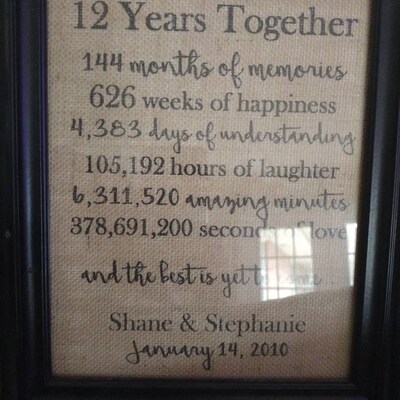 12 Year Anniversary Gift for Wife Husband 12 Years Together Gift for ...