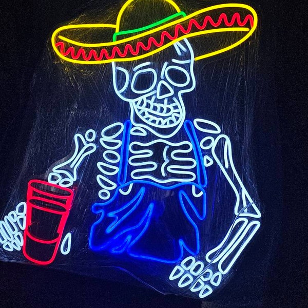 Mexican Skeleton Beer Neon Sign, Skeleton Mexican Led Sign, Custom Neon ...