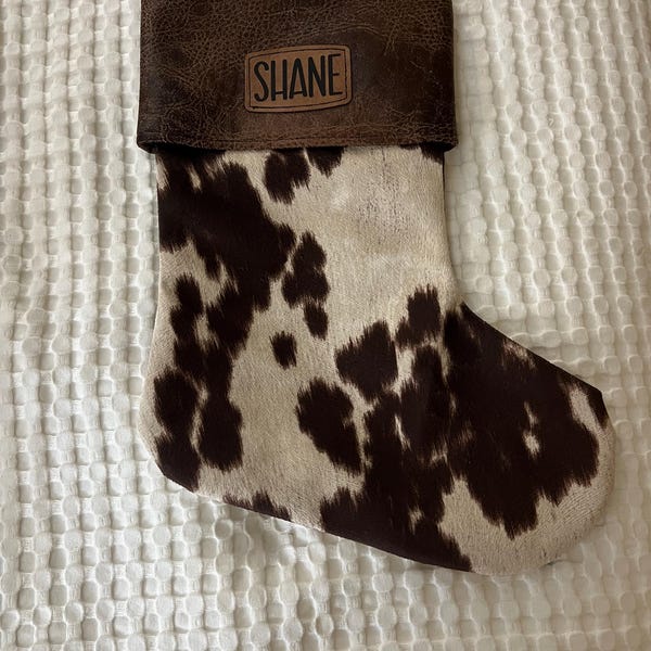 Cow Print Christmas Stockings, Cowhide Print, Burnt Orange, Tri Color ...