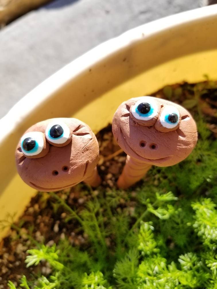 2 Ceramic Worms for your Garden or planters,8'' Garden Decoration ...