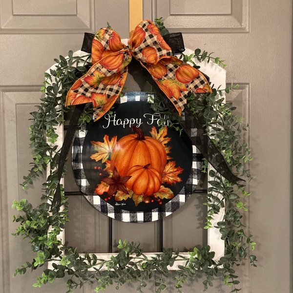 Happy Fall Wreath Sign With Pumpkins , Round Wreath Sign, Wreath ...