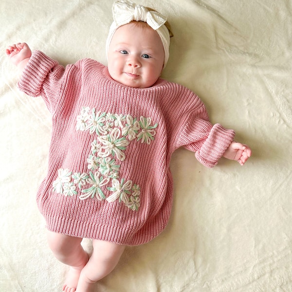 Personalised Hand Embroidered Floral Initial Jumper/sweater - Oversized ...