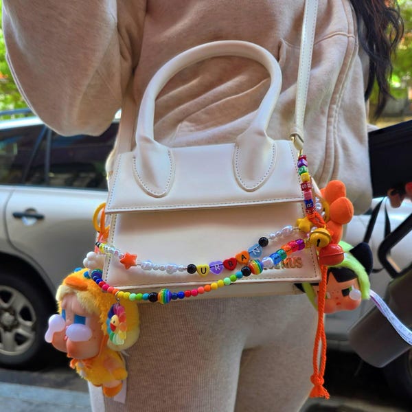 Classic Retro Cherry Beaded Bag Charm, Red Heart Beads Bag Charm ...