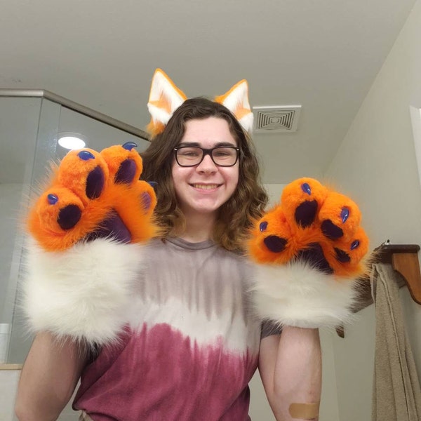 Furry Paws With Star Pattern and Colorful Style Fluffy Fursuit Partial ...