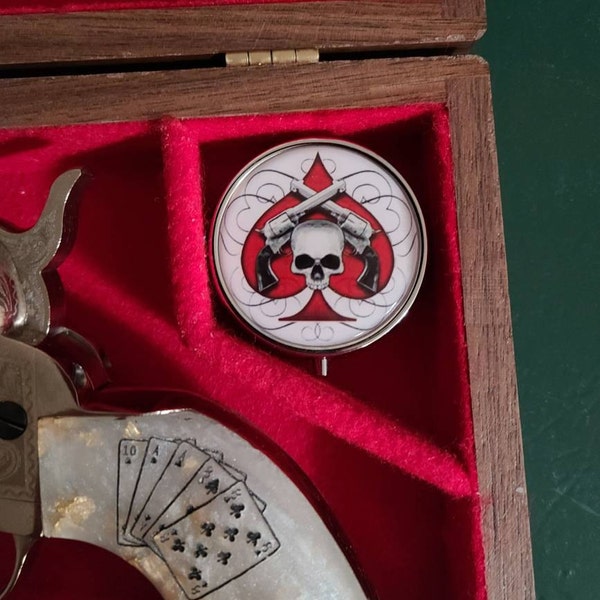 Ace Skull Spade Guns Tattoo Revolver Pistol Ring Trinket Stash Medicine ...