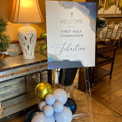 First Communion Welcome Sign Personalized Blue Geode Sign Navy and Gold ...