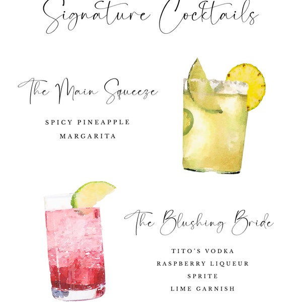Watercolor Signature Cocktail Sign - Etsy